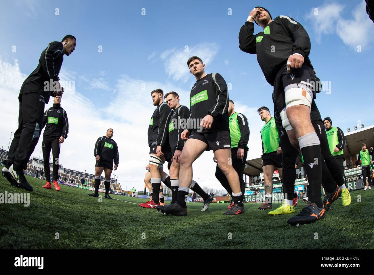 Falcons players commence their warm up before the Greene King IPA ...