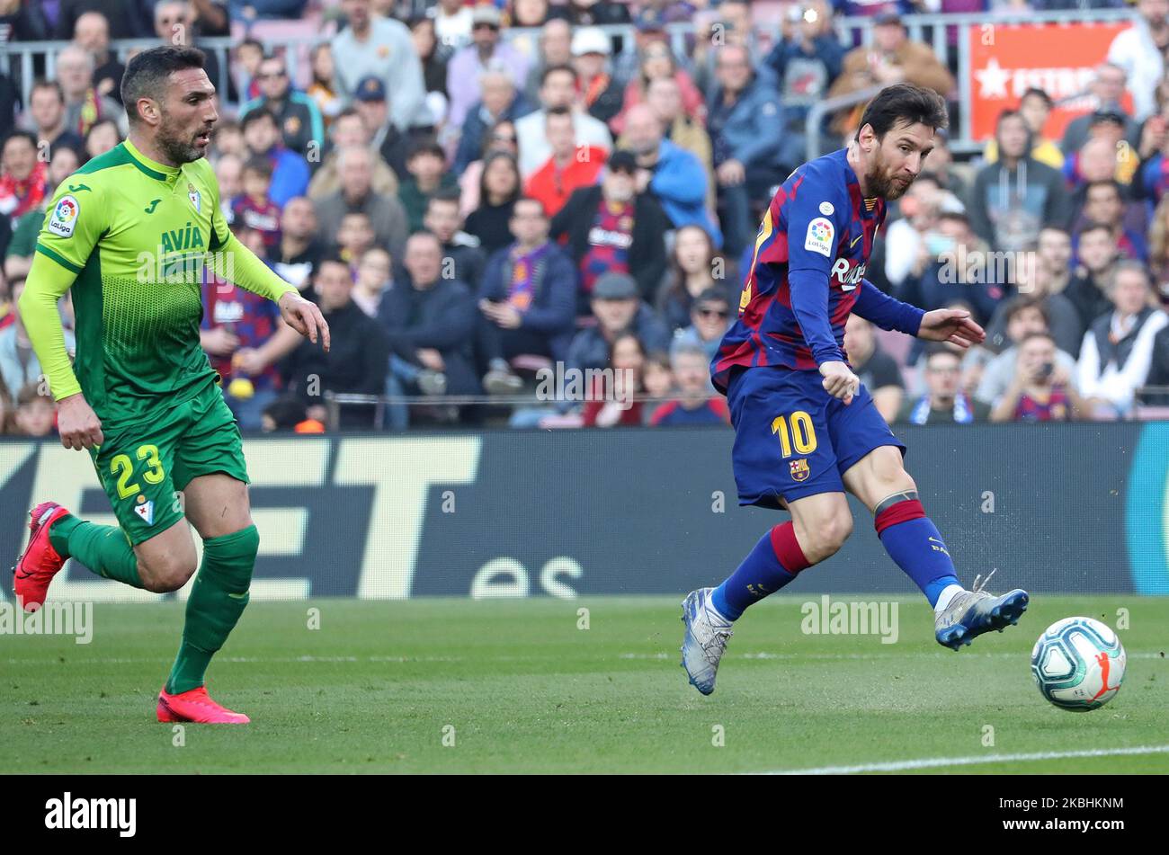 Leo Messi scores during the match between FC Barcelona and SD Eibar ...
