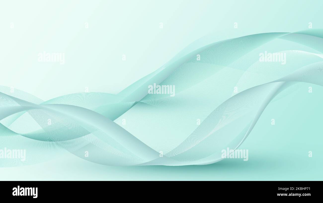 Abstract 3D green dynamic wave flow lines pattern on white background ...