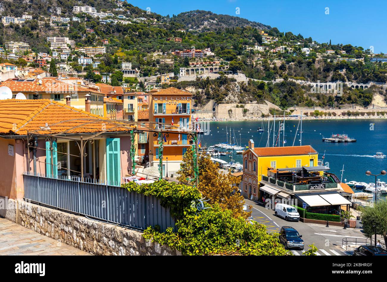 Villefranche-sur-Mer, France - August 5, 2022: Panoramic view of harbor ...