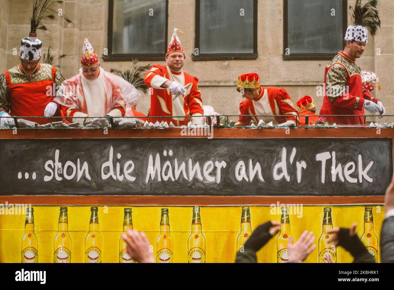 The members of Rose Monday Parade throws candy to the crowd on February ...