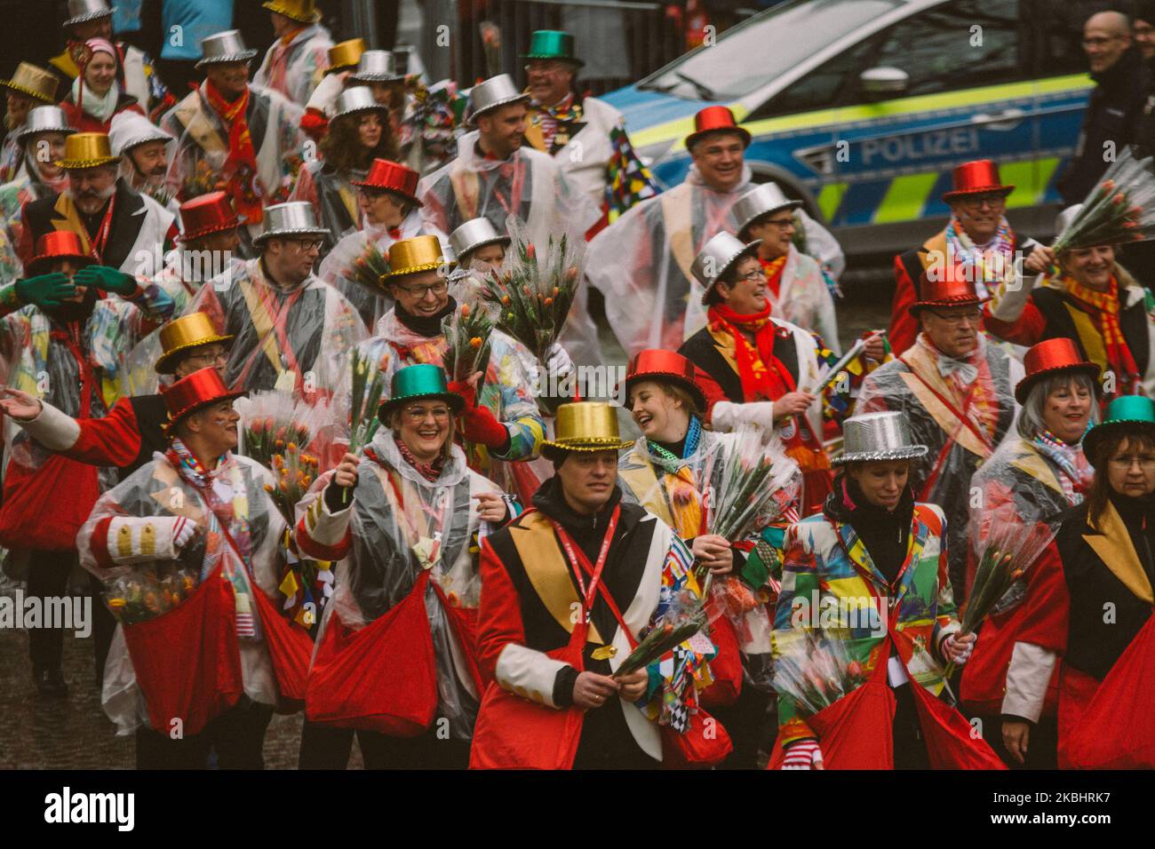 The members of Rose Monday Parade are seen waiting for it begins parade ...