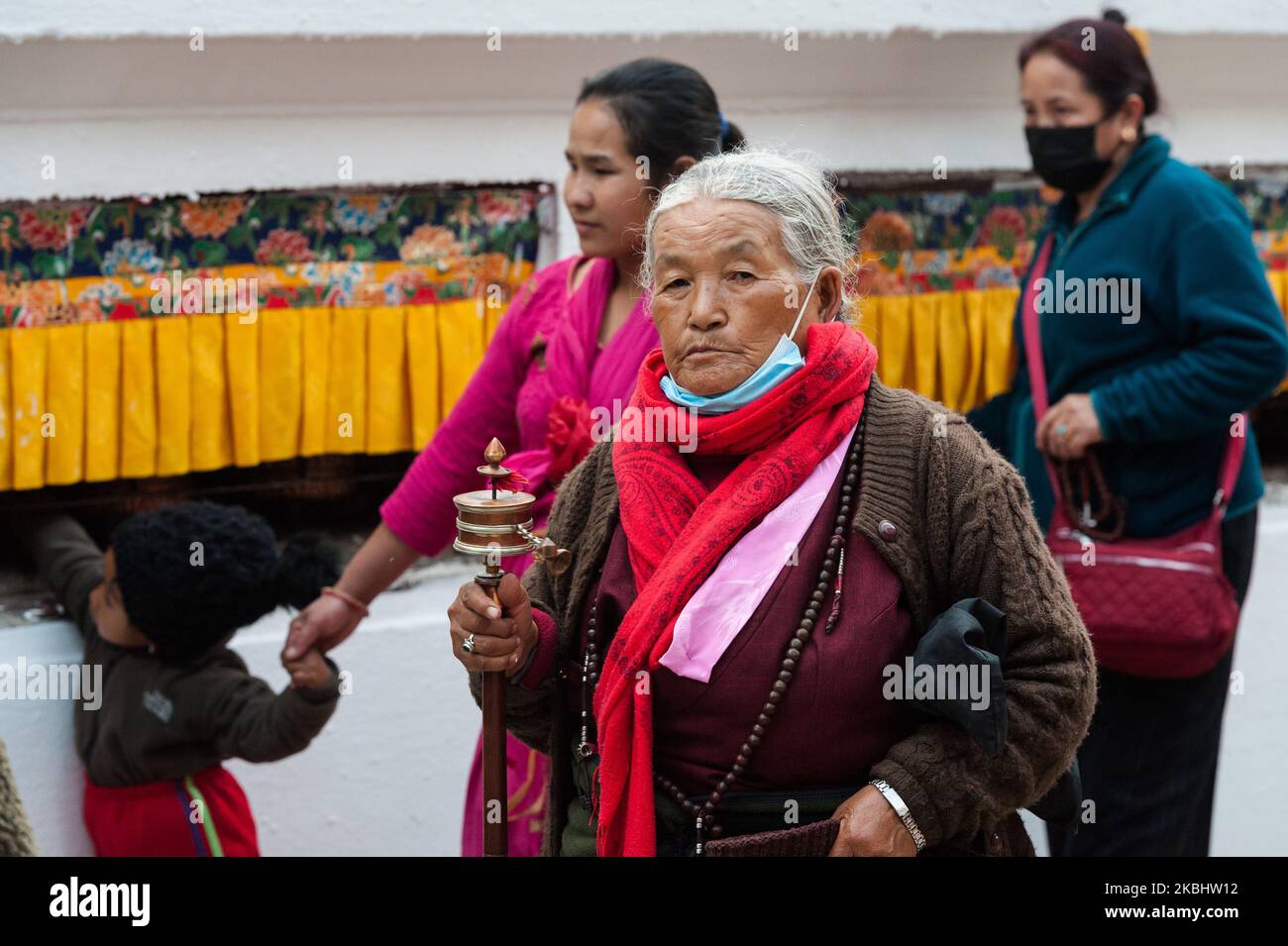 A woman wearing traditional Nepali Bhotiya (Tibetan ethnicity) clothing ...