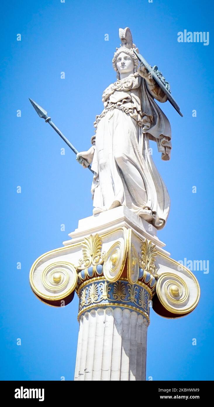 A statue of ancient Greek goddess Athena , In Athens , Greece , on 25 ...