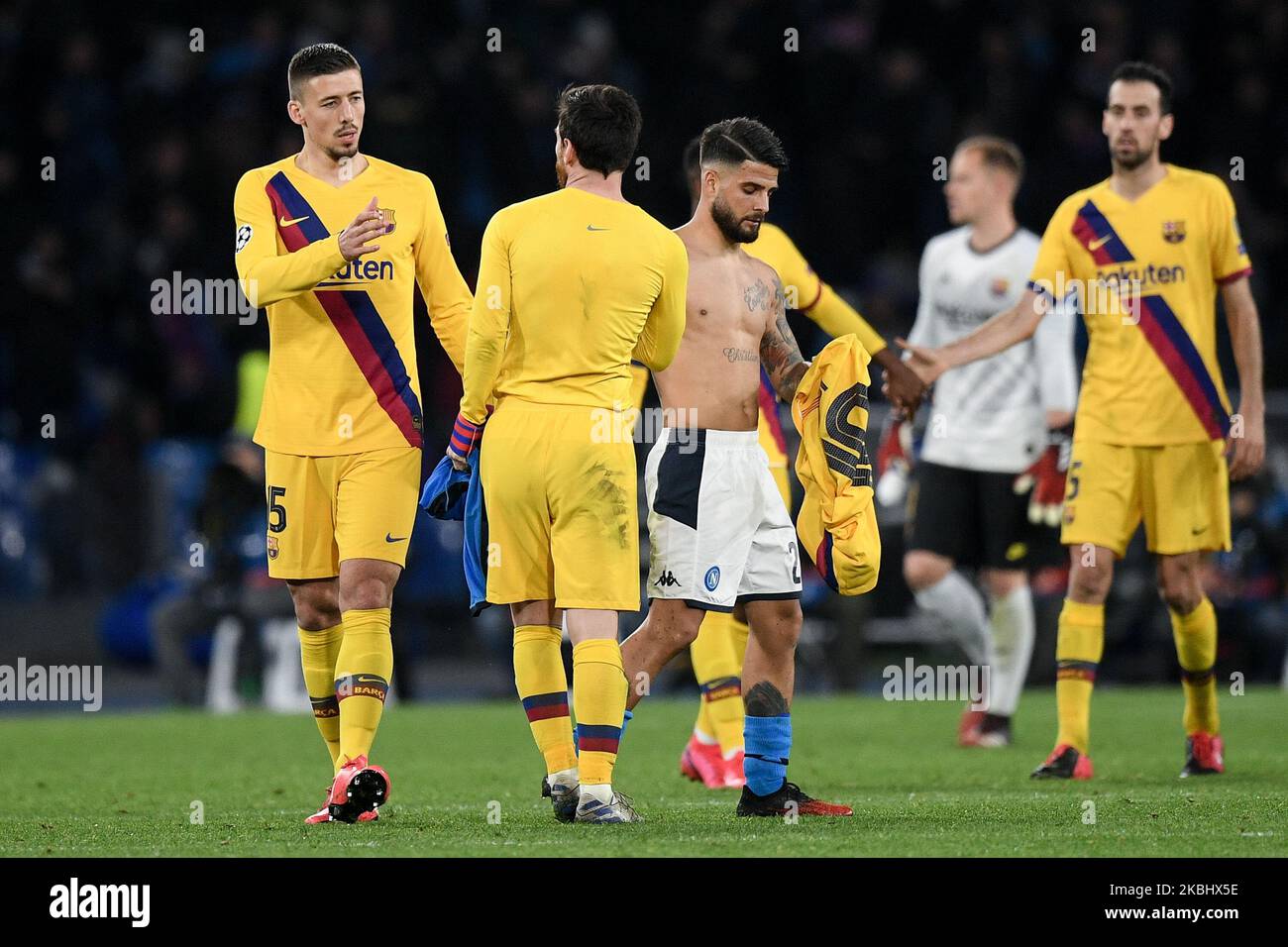 Lorenzo Insigne of SSC Napoli exchange his shirt with Lionel Messi of ...