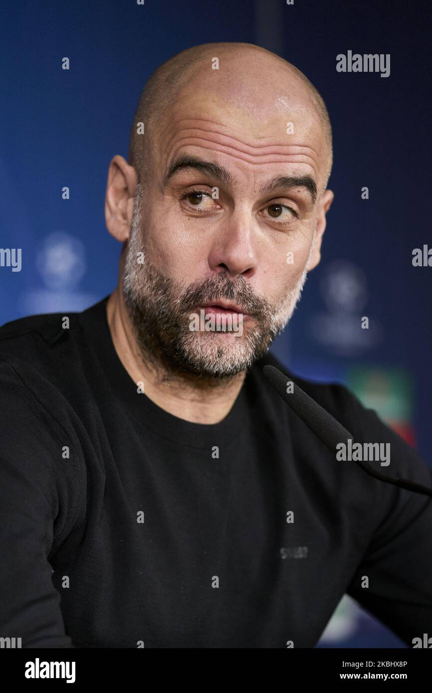 Pep Guardiola attends to Manchester City Press Conference at Santiago ...