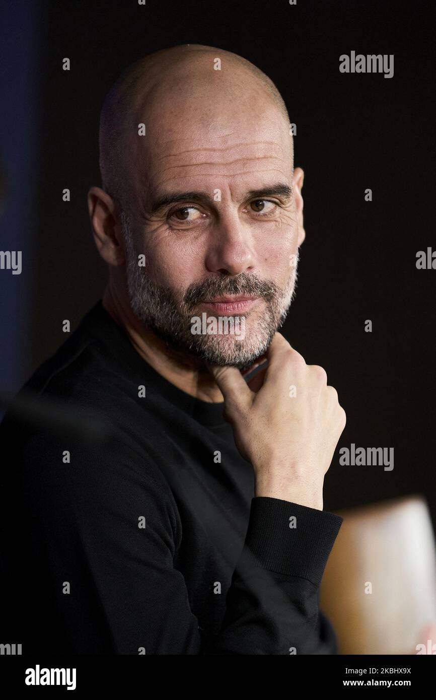 Pep Guardiola attends to Manchester City Press Conference at Santiago ...