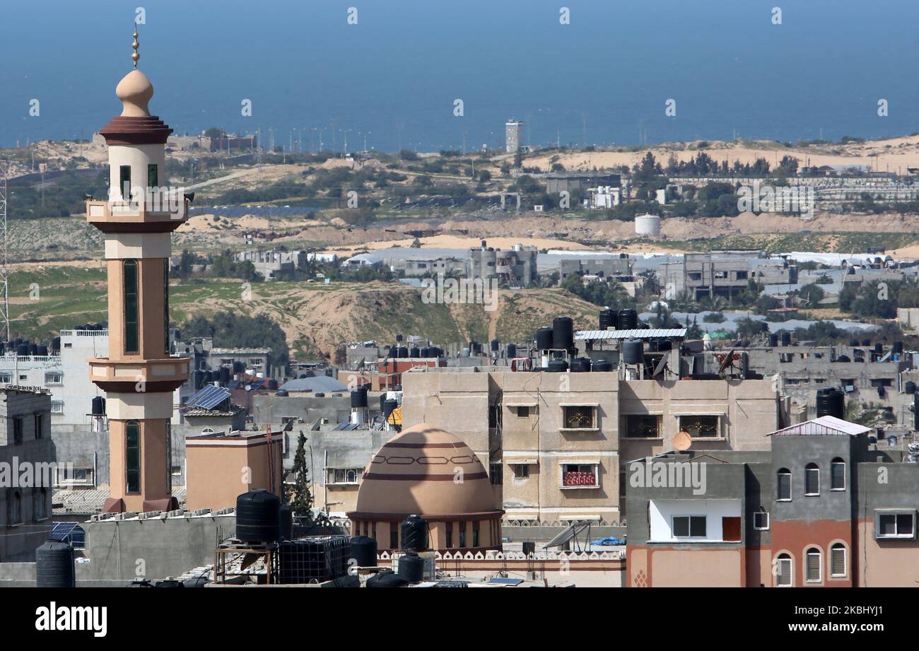 A picture taken from the Gaza strip border town of Rafah in the Gaza ...