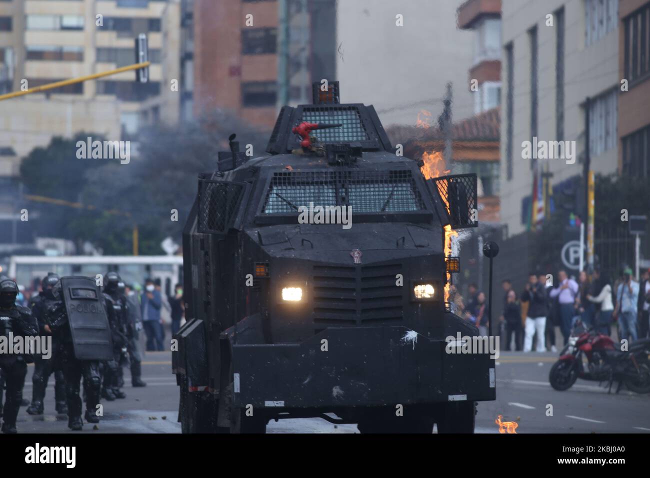 The tank of the mobile anti-riot squadron, esmad during a demonstration ...