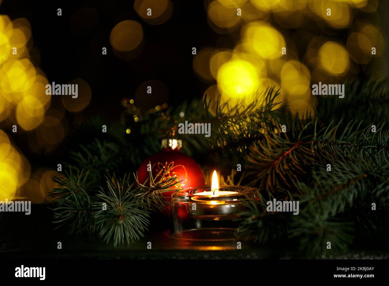 Christmas burning candle, sparkling and fabulous background with copy ...