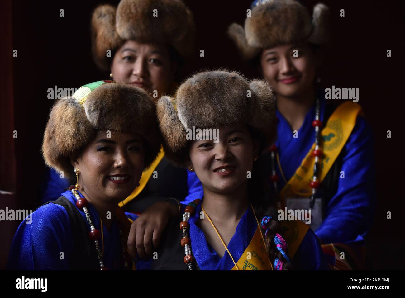 Nepalese People from Sherpa community in a traditional attires pose for ...