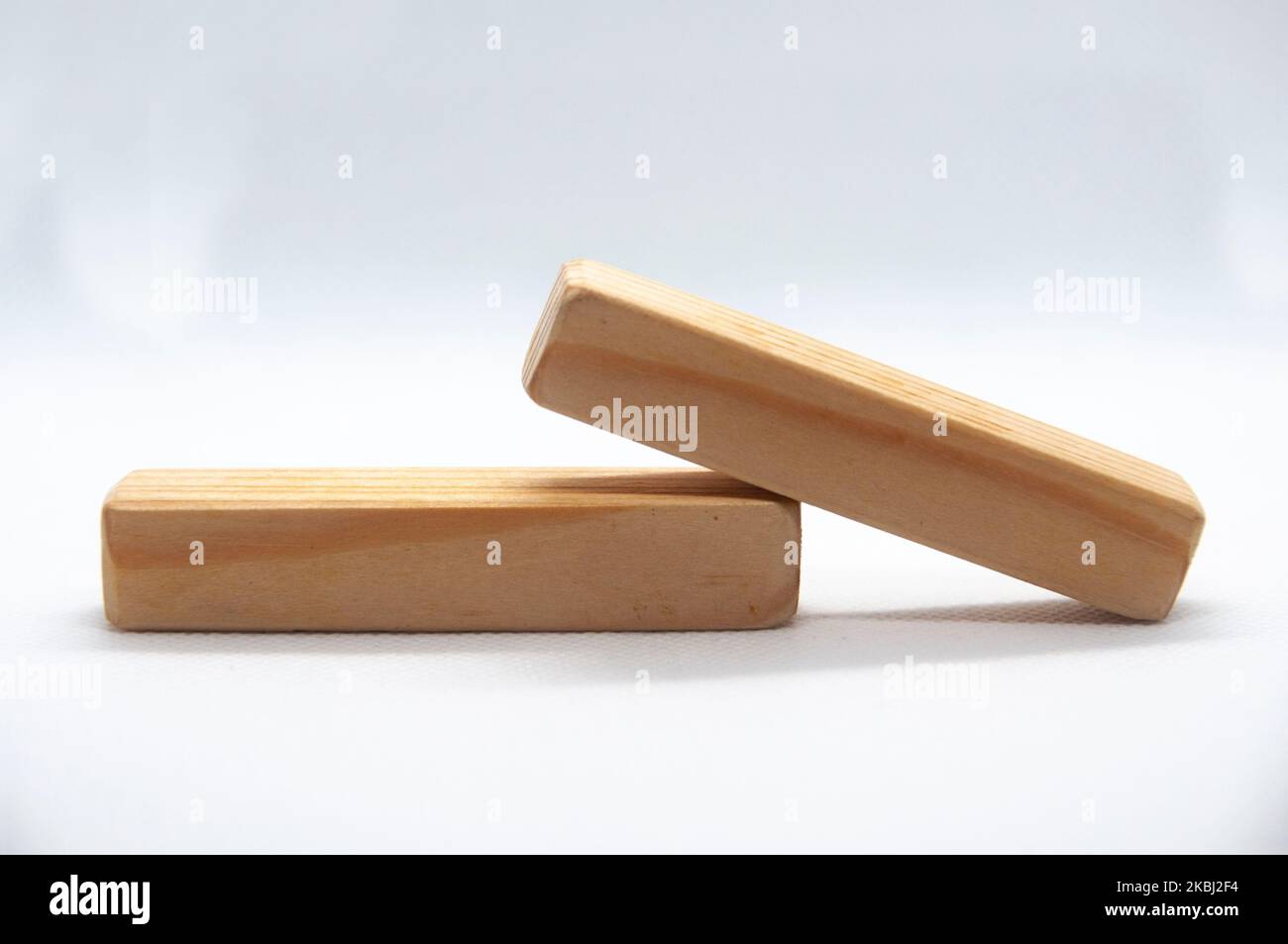 Two wooden blocks on white cover background with customizable space for ...