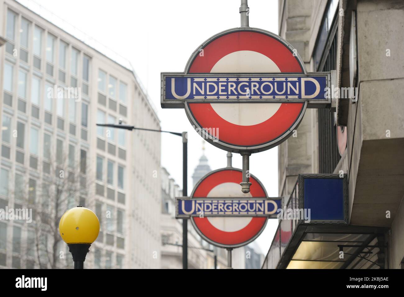 A view of the Underground sign outside the entrance to St James's Park ...