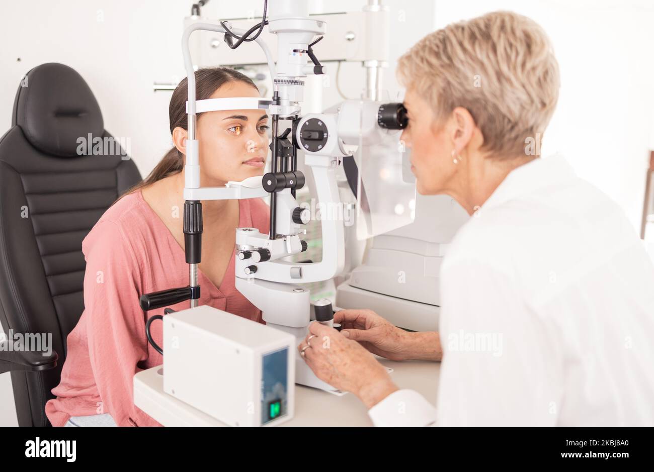 Vision, eye and test with optometrist for glasses, eyecare and eyes ...