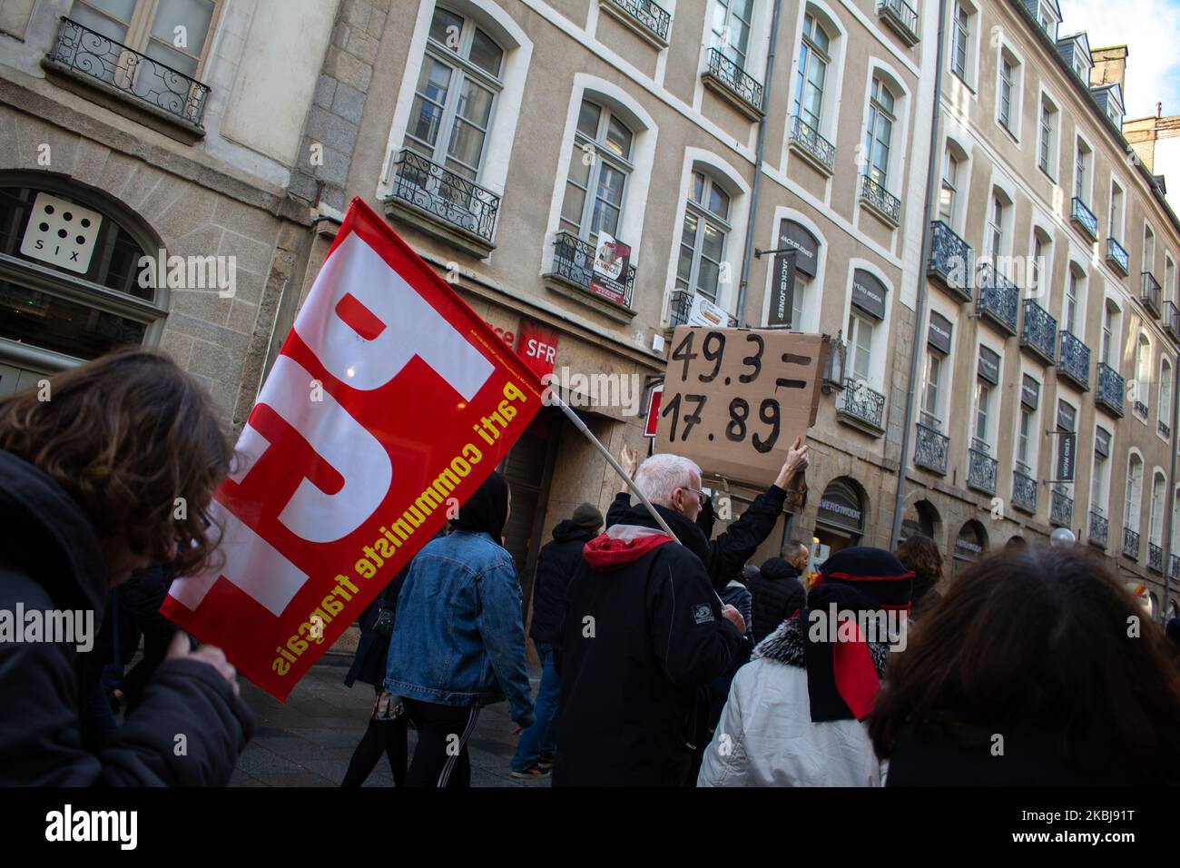 A flag of the French Communist Party (Photo by Antoine Cheville ...