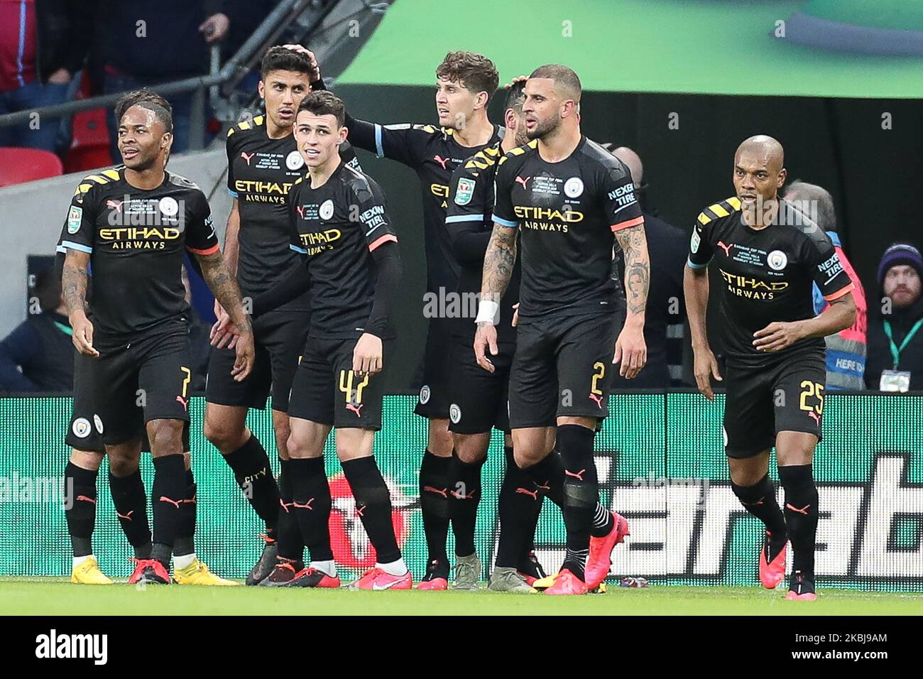 Manchester City celebrate their second goal during the Carabao Cup ...
