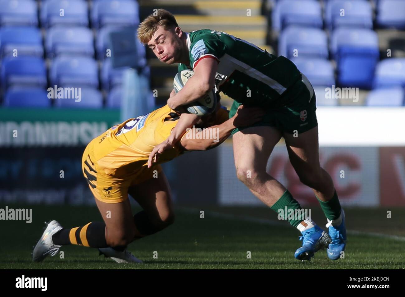 Lima Sopoaga of Wasps Rugby tackling Ollie Hassell Collins of London ...