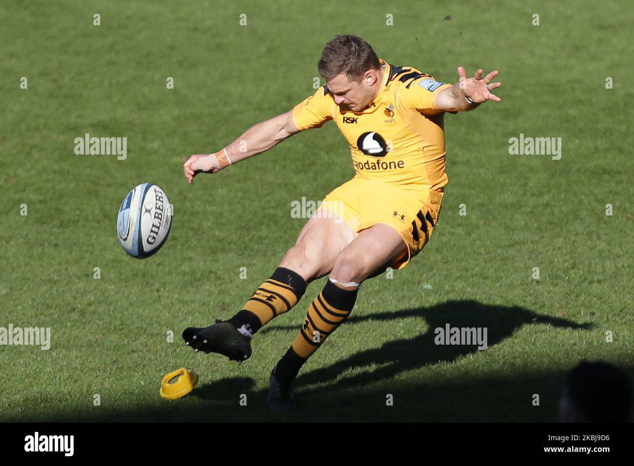 Ben Harris of Wasps Rugby scoring a conversion during the Gallagher ...