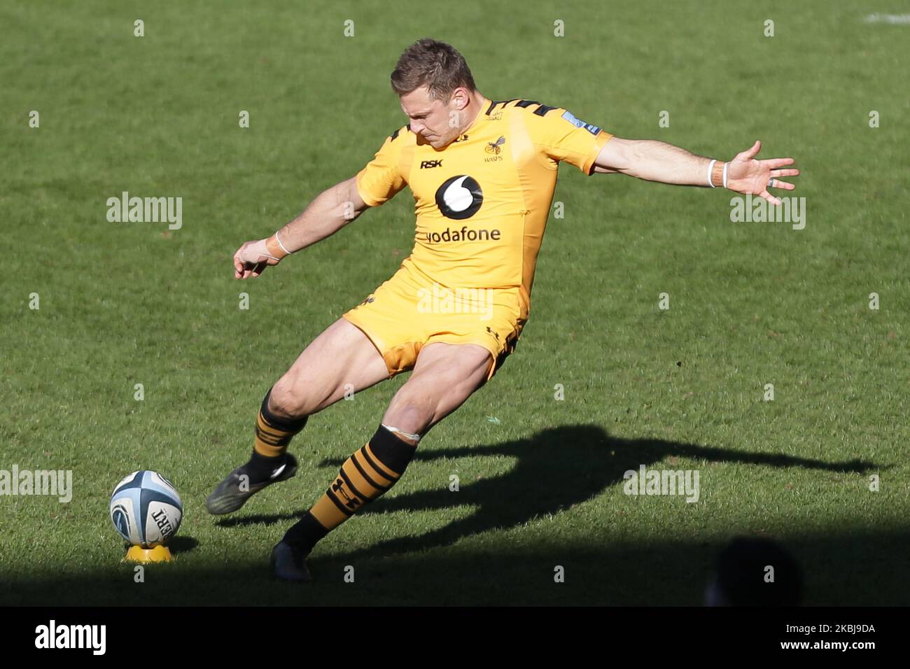 Ben Harris of Wasps Rugby scoring a conversion during the Gallagher ...
