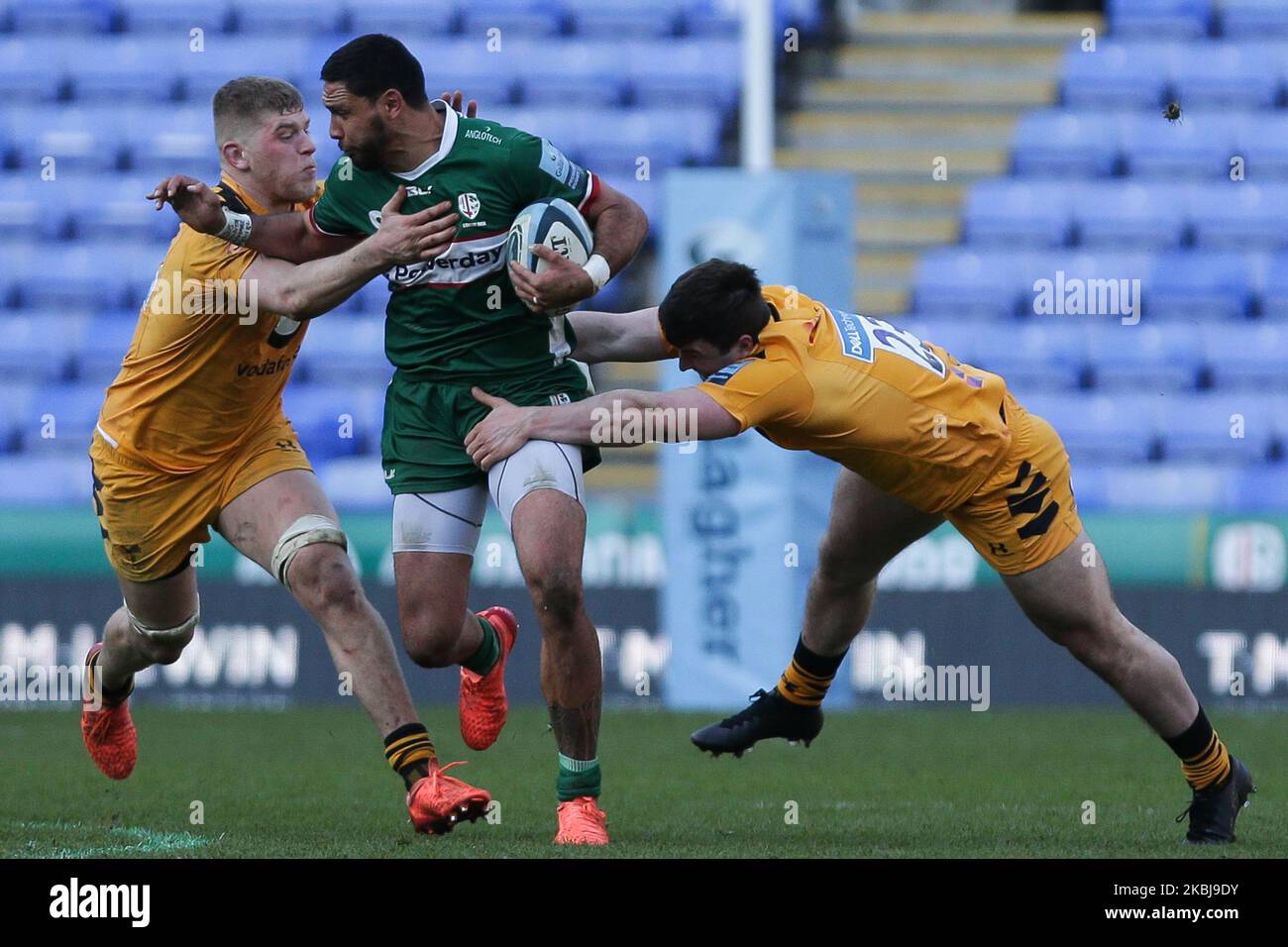 Ben Harris of Wasps Rugby and Sam Spink of Wasps Rugby tackling Albert ...