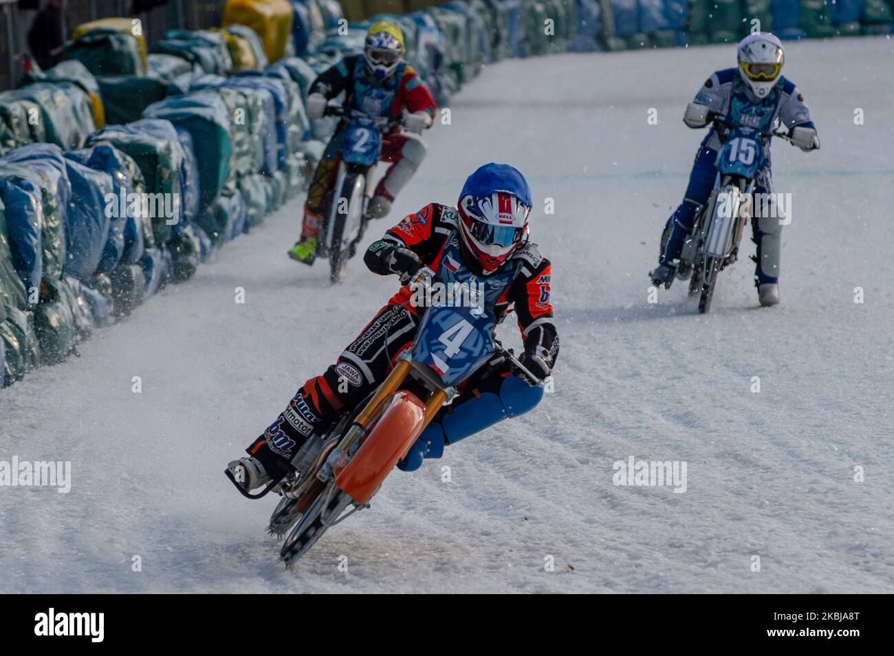 Lukas Hutla (Blue) leads Denis Slepuchin (White) and Vladimir Cheblokov ...