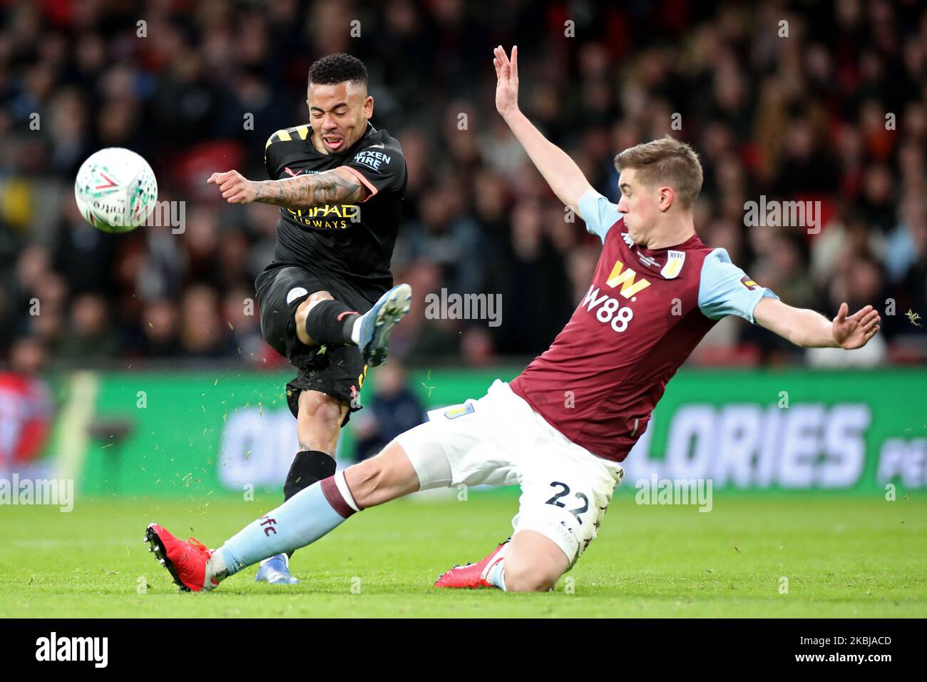 Aston Villa defender Bjorn Engels blocks a shot from Manchester City ...