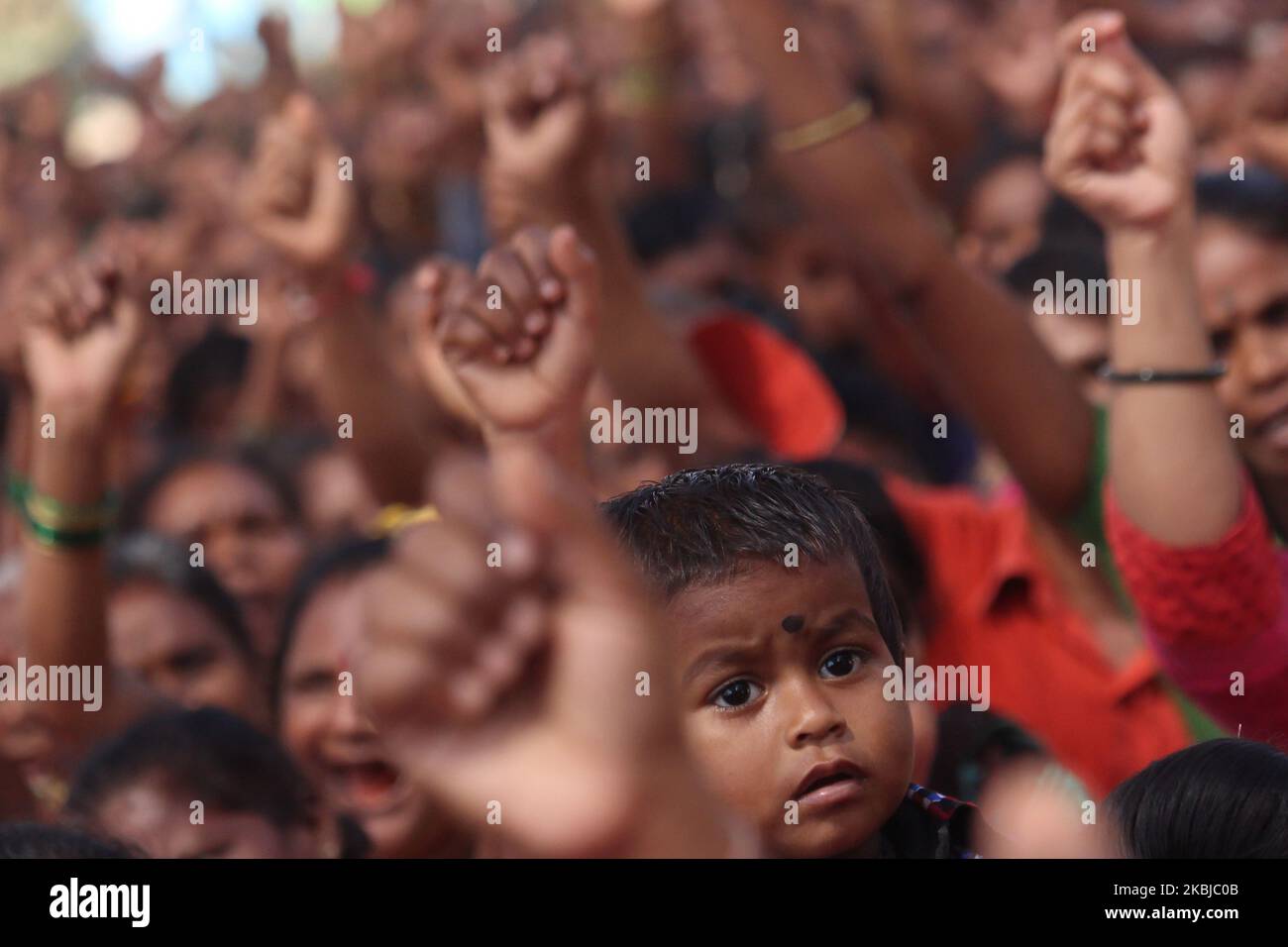 People from marginalised communities shout slogans during a protest ...
