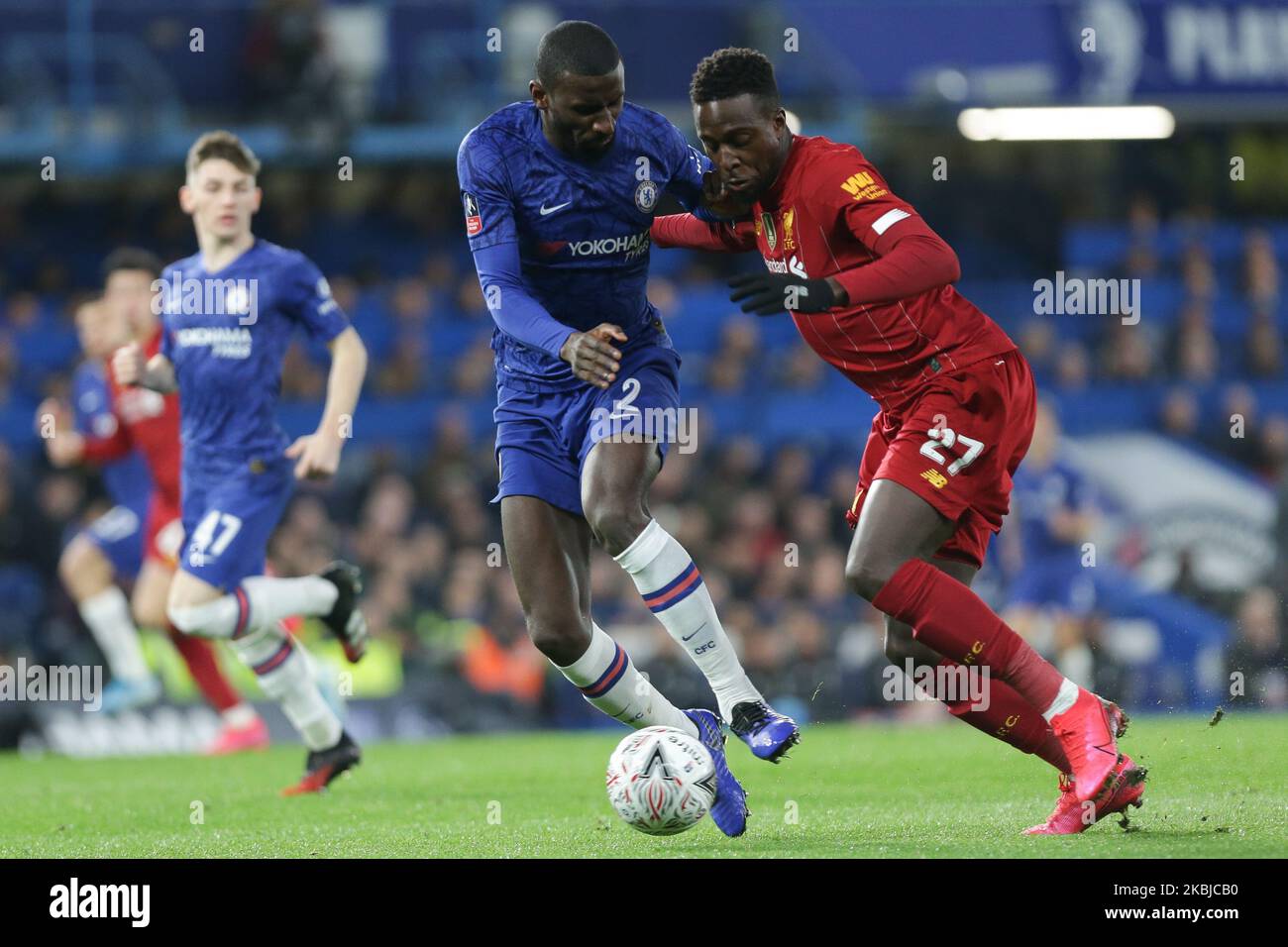 Divock Origi of Liverpool taking on Antonio Rudiger of Chelsea during ...