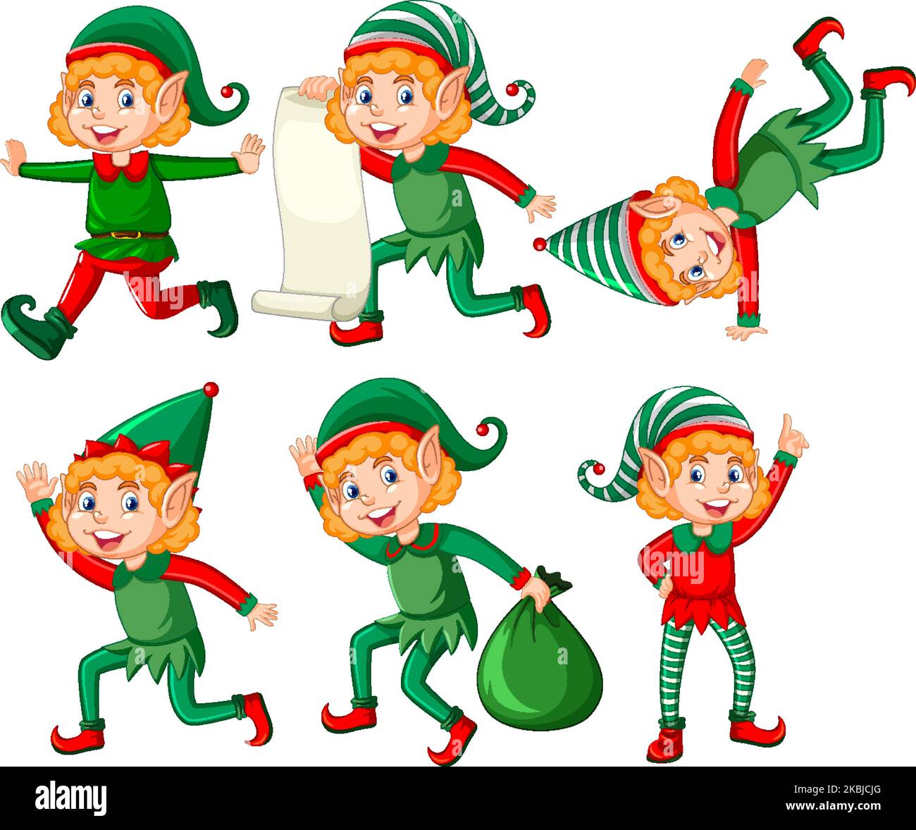Cute kid wearing elf costume cartoon set illustration Stock Vector ...