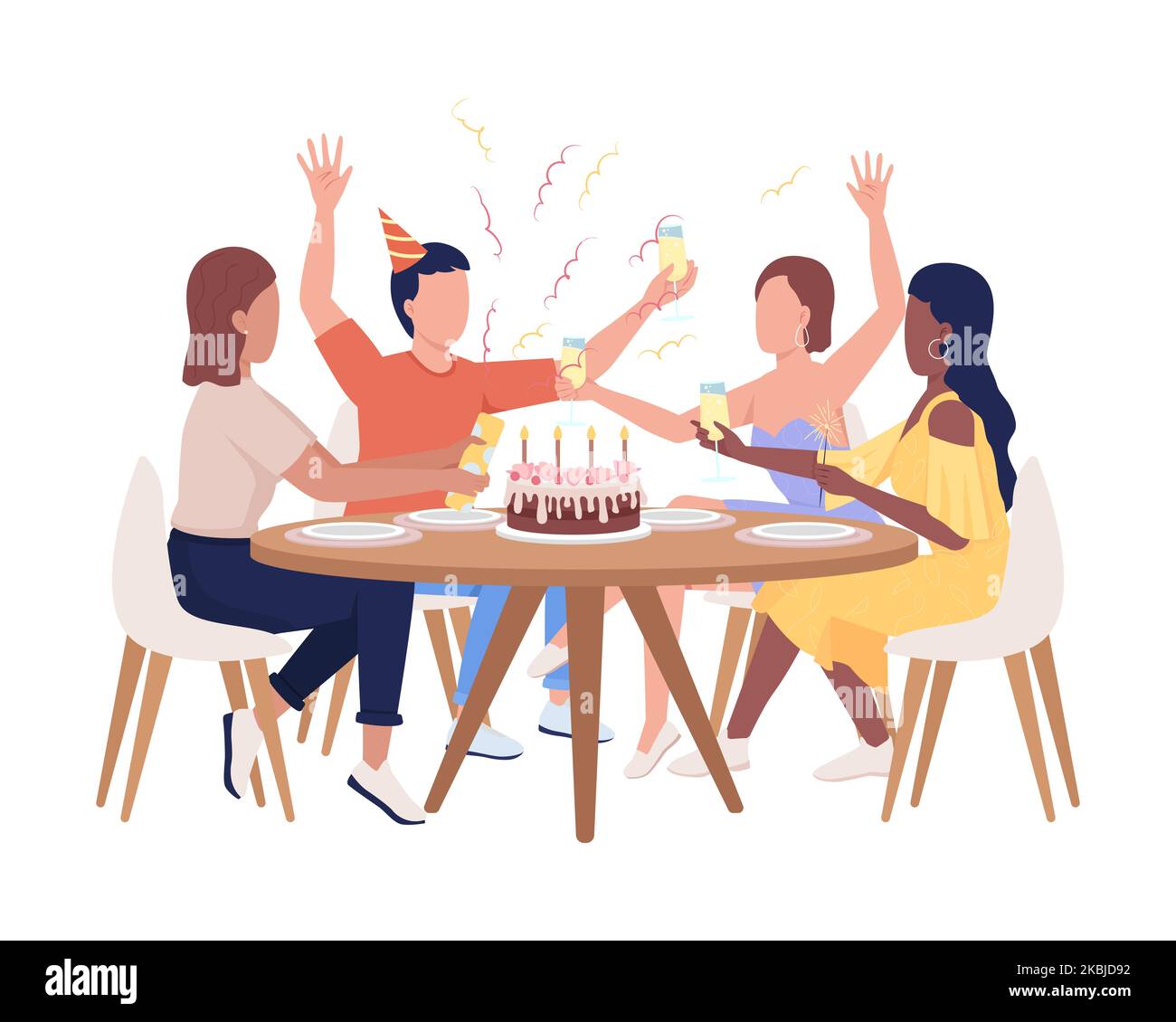 Birthday party with friends semi flat color vector characters Stock ...