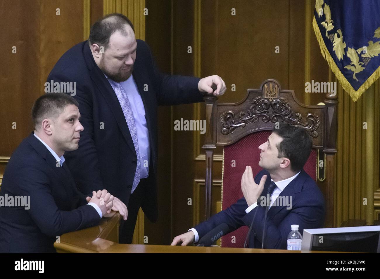 First Deputy Chair of Verkhovna Rada Ruslan Stefanchuk (C) and ...
