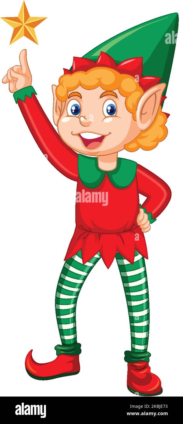 Cute kid wearing elf costume cartoon illustration Stock Vector Image ...