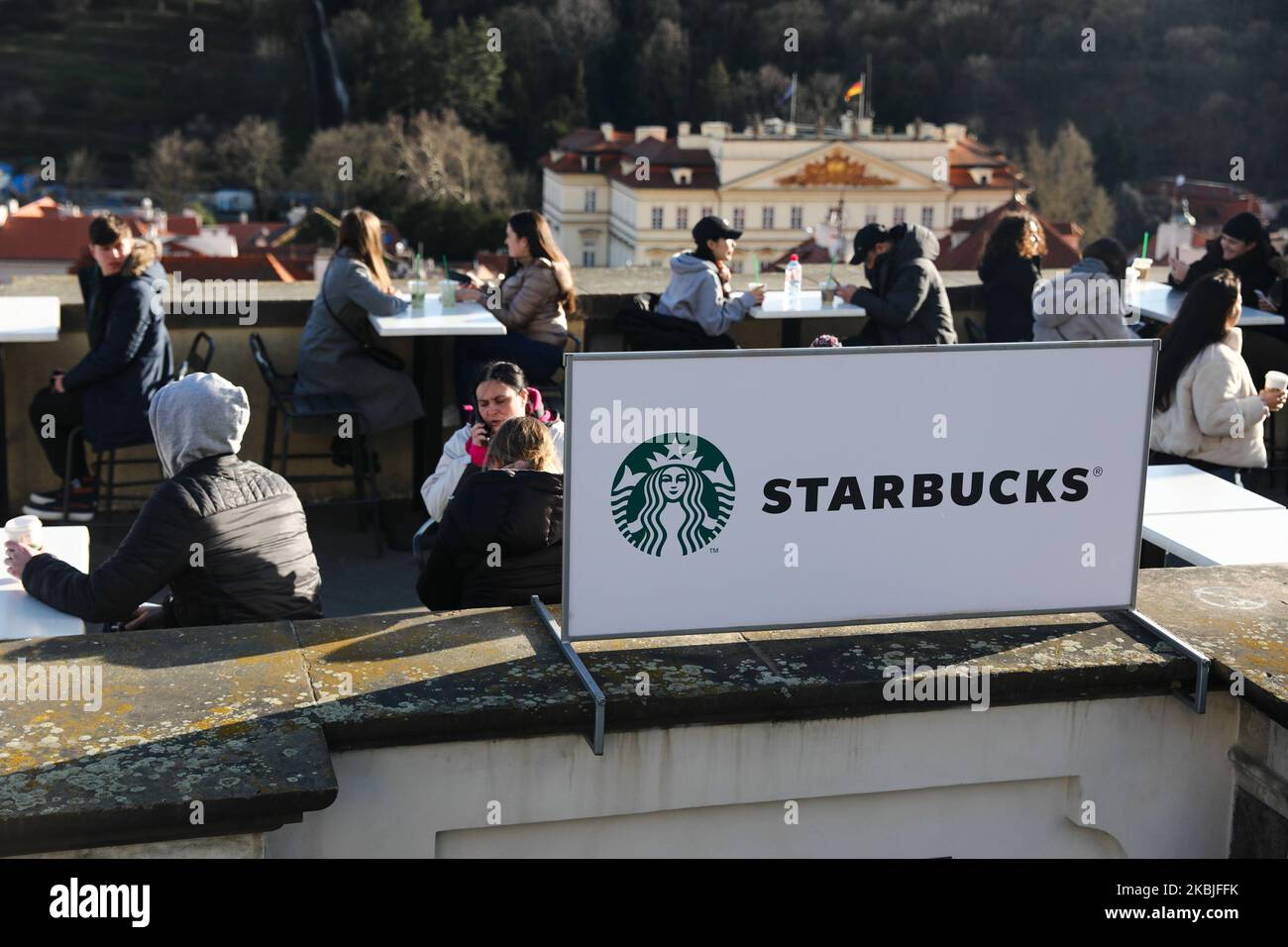 Starbucks coffee shop on the Hradcany Hill in Prague, Czech Republic on ...
