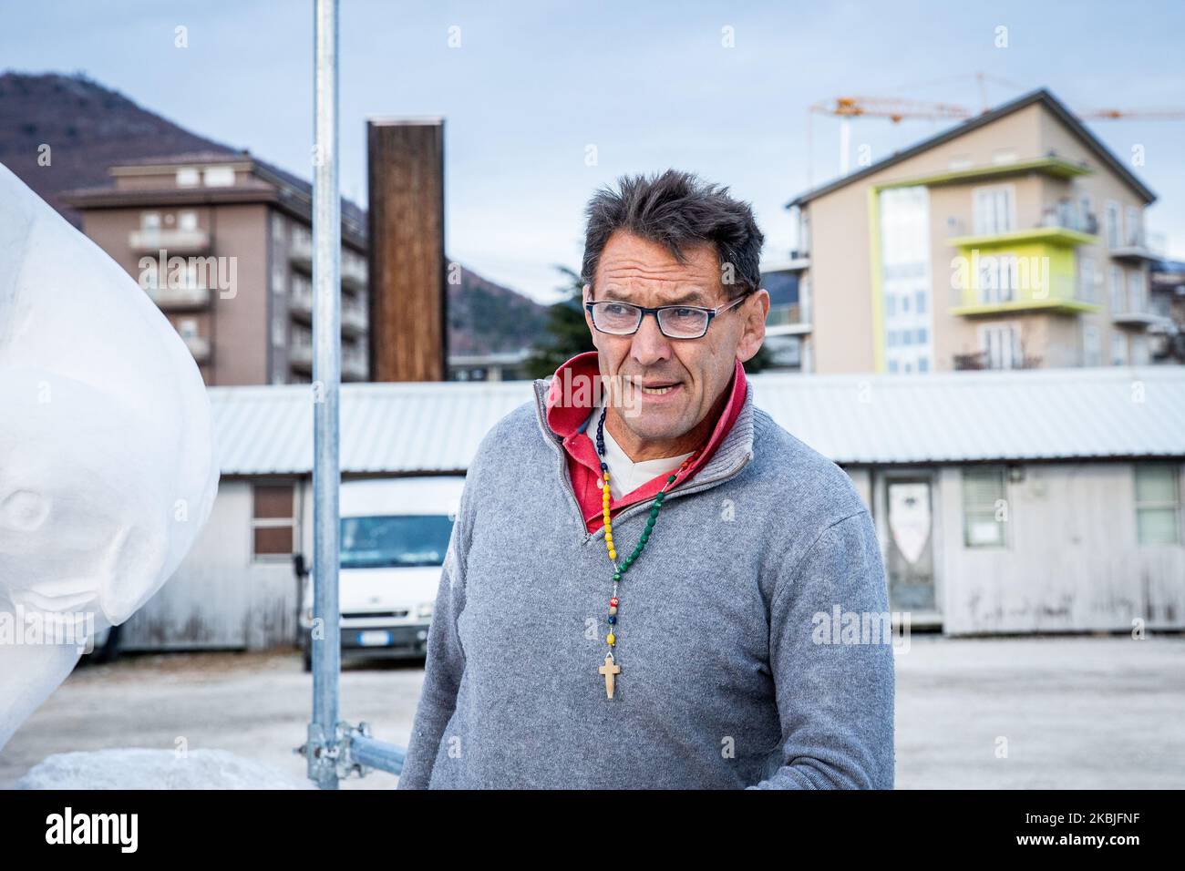 The artist Valter Di Carlo in L’Aquila, Italy, on March 5, 2020. Valter ...