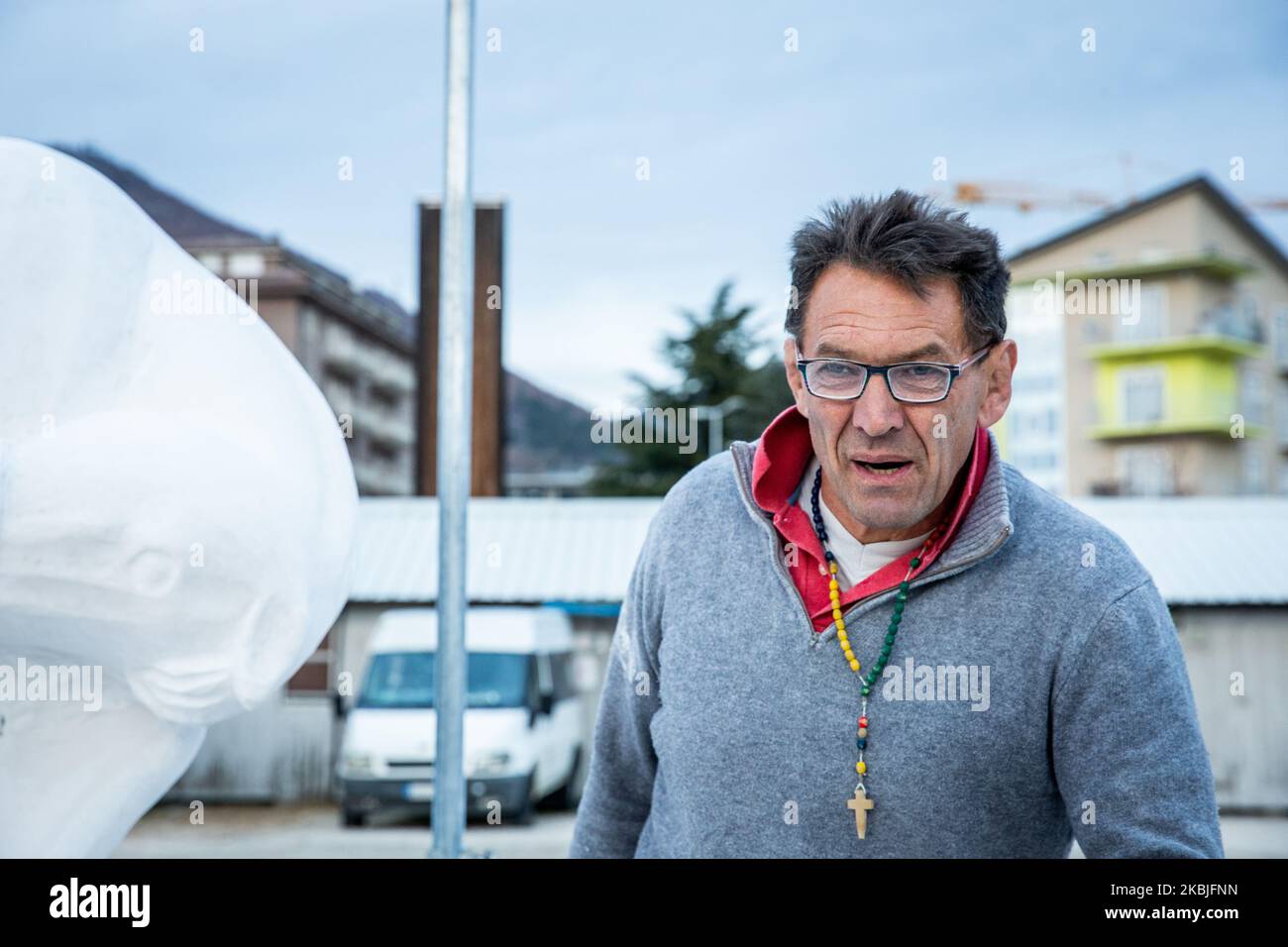 The artist Valter Di Carlo in L’Aquila, Italy, on March 5, 2020. Valter ...
