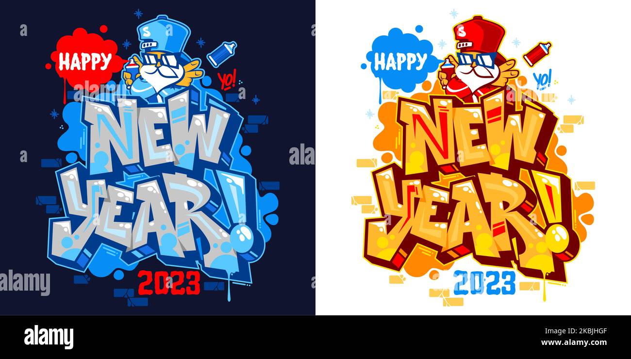 Happy New Year 2023 With Santa Claus In Graffiti Style Font Lettering ...