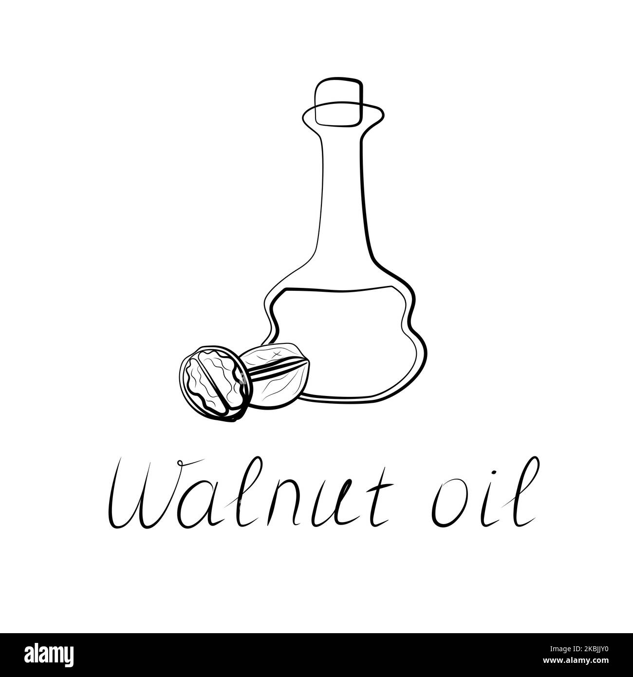 Walnut oil illustration and hand-written inscription. Vector logo Stock ...