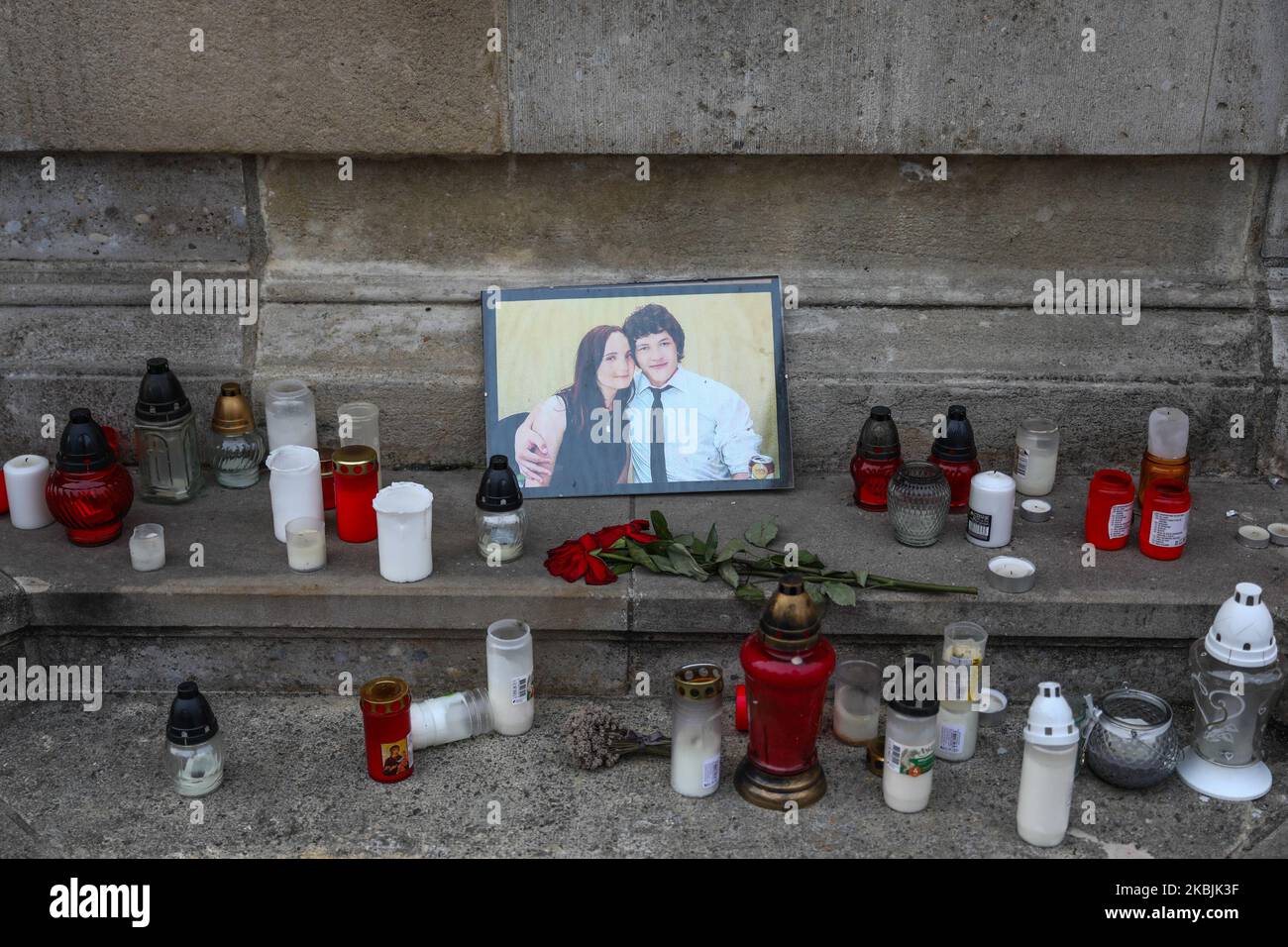 Memorial picture of investigative journalist Jan Kuciak and his fiancee ...