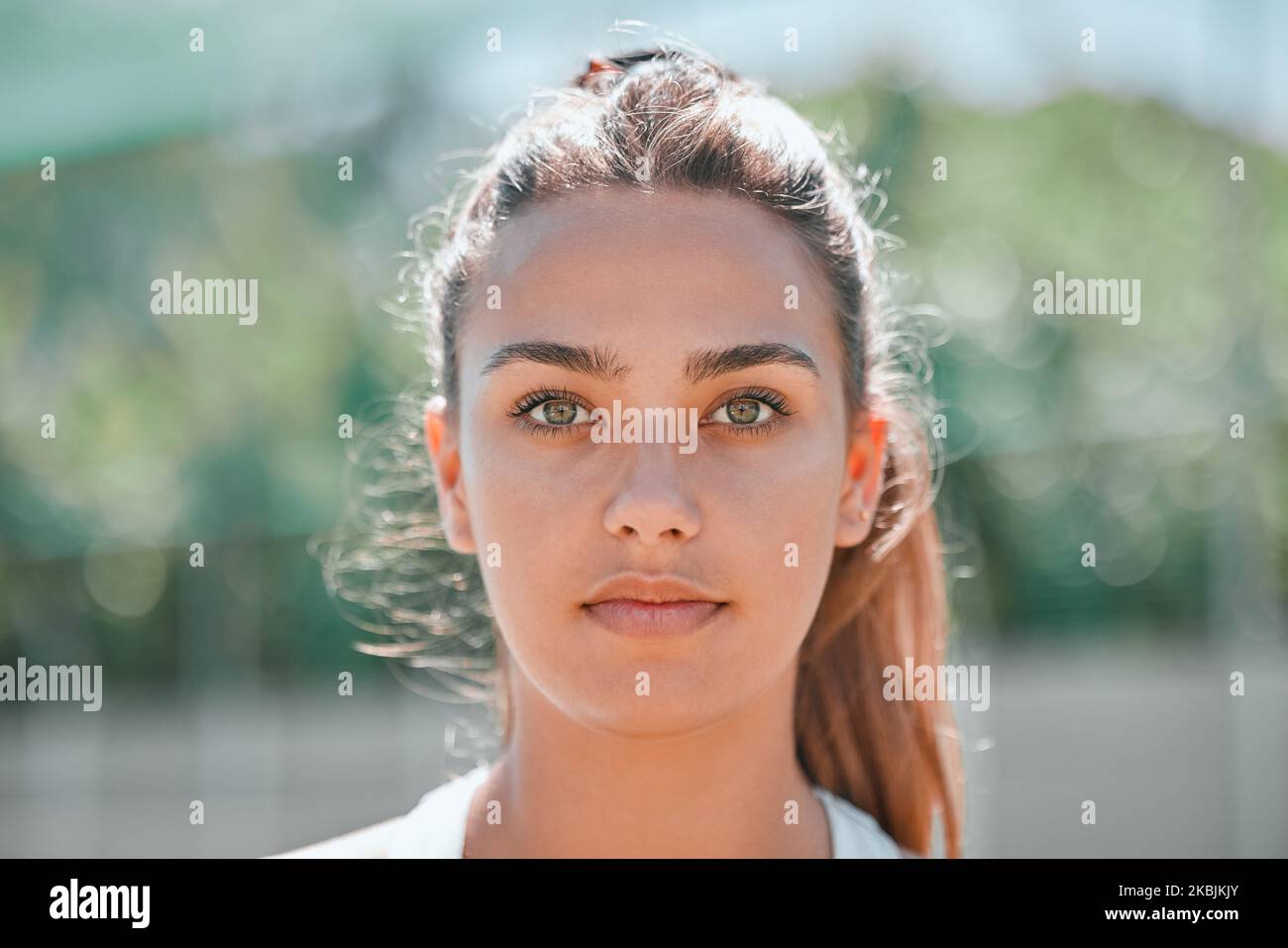 Sports, winner mindset and a portrait woman on outdoor tennis or ...