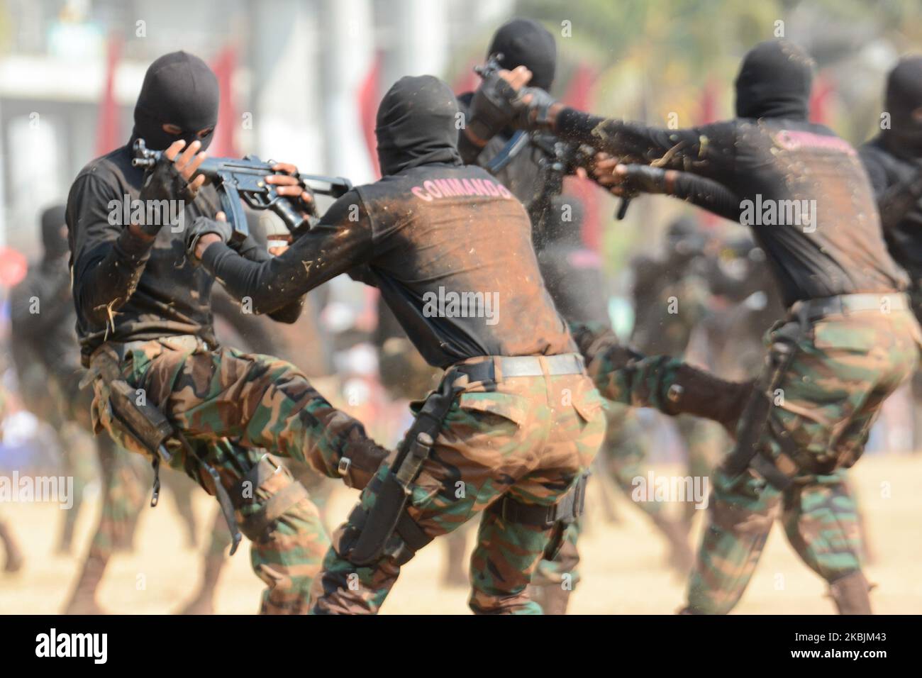 Sri Lankan commando soldiers during a drill session at the 40th ...