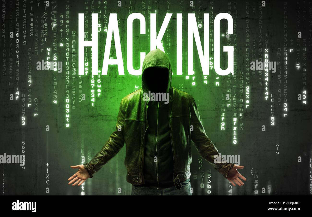Faceless hacker with inscription concept Stock Photo - Alamy