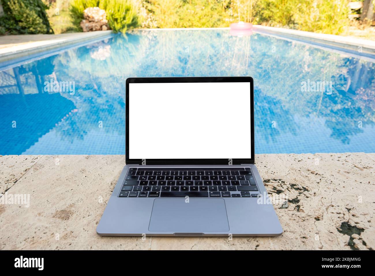 Laptop mock up, white blank screen of modern laptop mock up. Beautiful ... Laptop mock up, white blank screen of modern laptop mock up. Beautiful ...