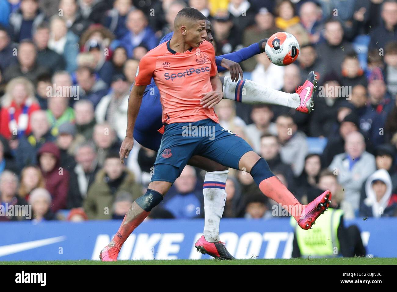 Richarlison of Everton battling for possession with Kurt Zouma of ...