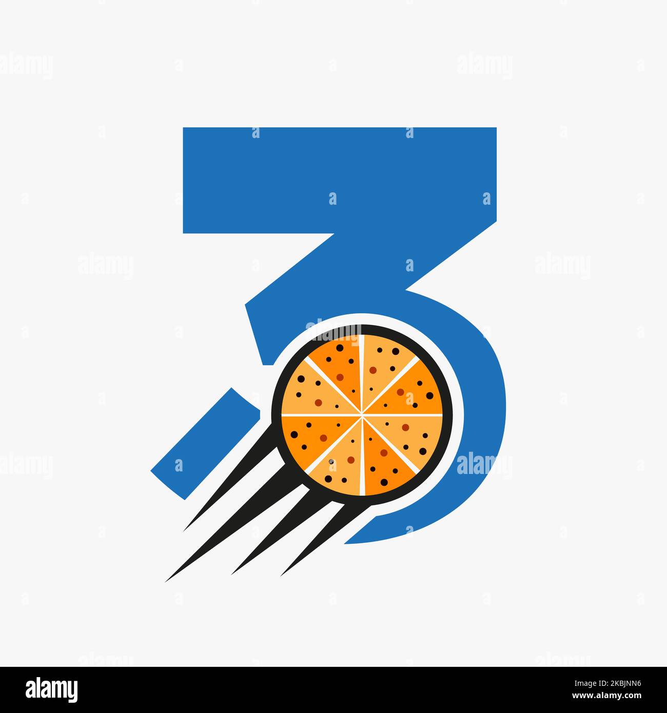 Initial Letter 3 Restaurant Cafe Logo With Pizza Concept Vector ...