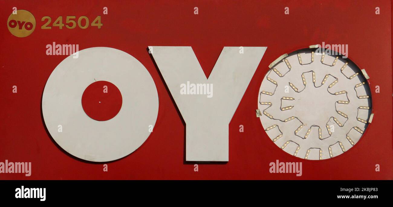 A logo of Oyo Rooms is pictured on March 09, 2020 in Mumbai, India ...