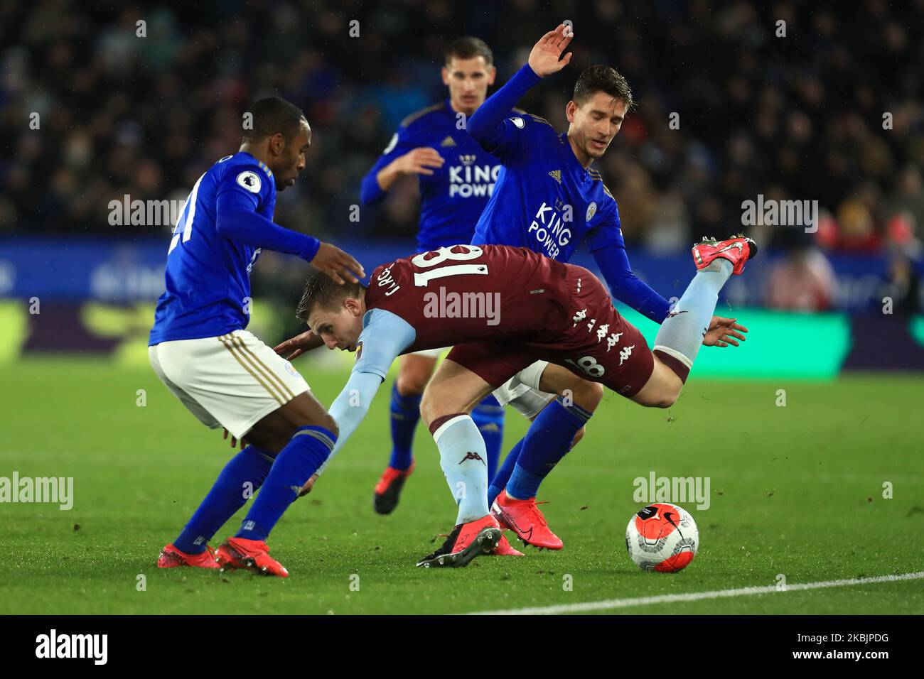 Matt Targett of Aston Villa challenged by Marc Albrighton of Leicester ...