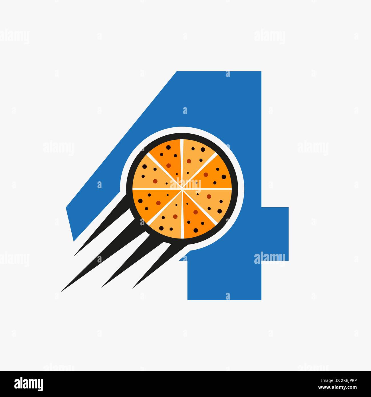 Initial Letter 4 Restaurant Cafe Logo With Pizza Concept Vector ...
