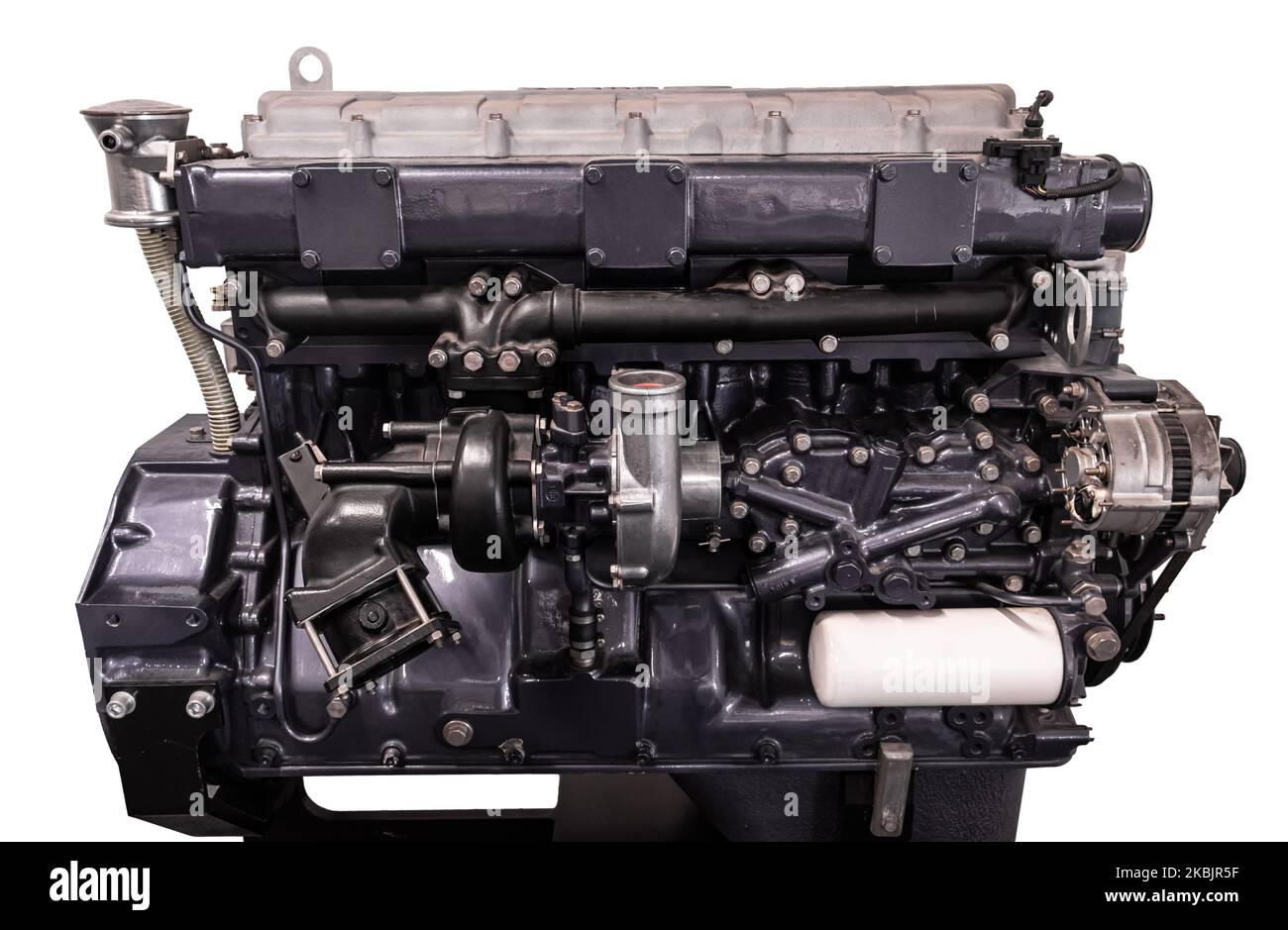 Six cylinder engine for trucks, buses and ships isolated on white ...