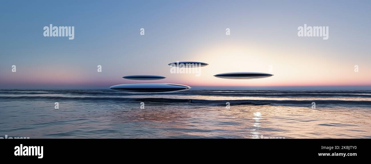 unidentified flying objects sighting over the sea 3d illustration Stock ...