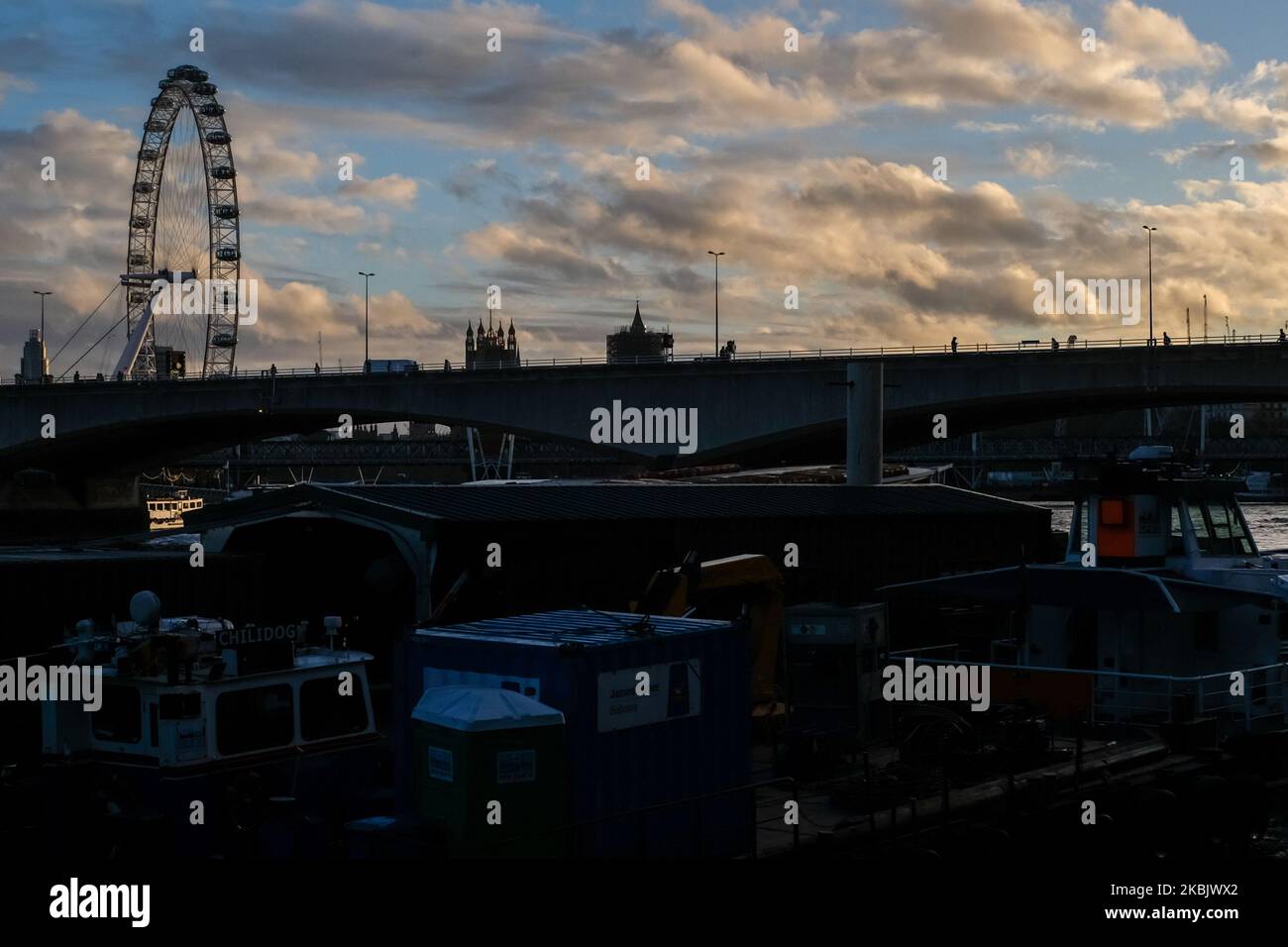 View of the Waterloo Bridge as the sun sets London on March 11, 2020 ...